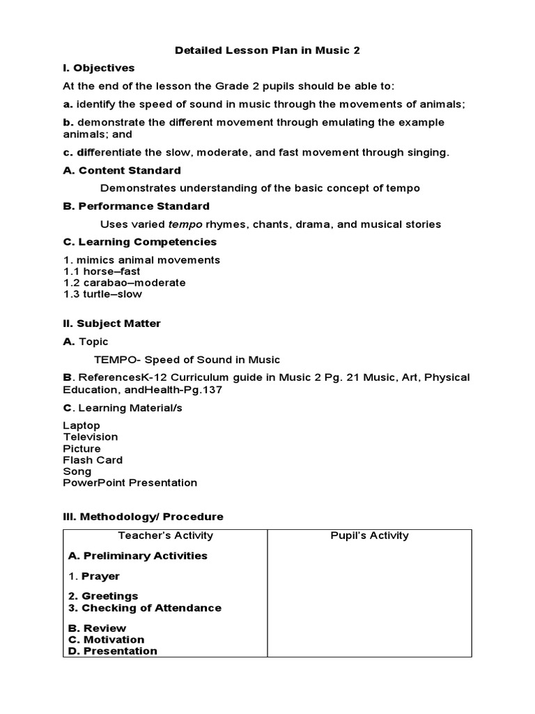 SAMPLE Detailed Lesson Plan in Music 2 | PDF