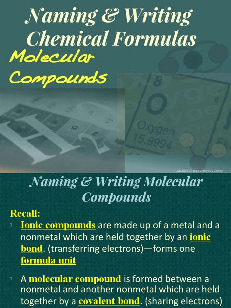 3-G8 Naming and Writing Formulas COVALENT Student | PDF | Chemical ...