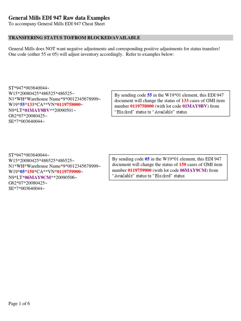 wGMI EDI 947 Cheat Sheet Raw Data Examples | PDF | Electronic Data ...