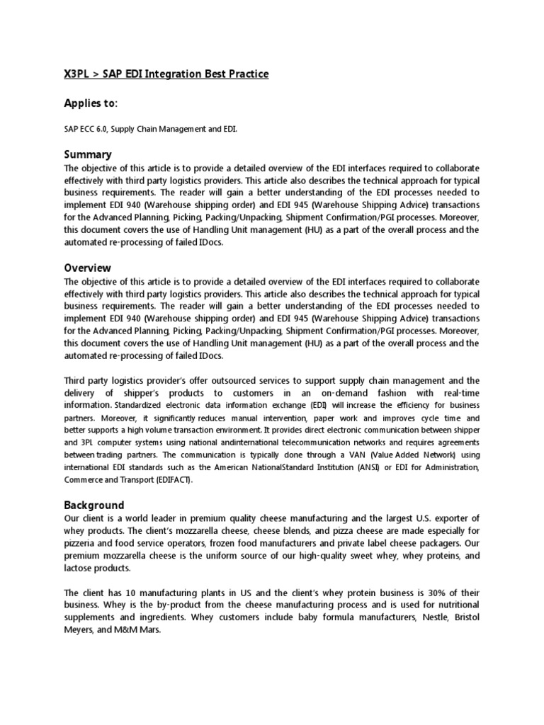 EDI 940/945 Integration for 3PL in SAP | PDF | Electronic Data ...