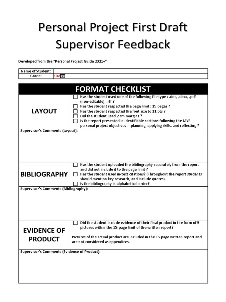 Personal Project First Draft Supervisor Feedback (Escuela Greenfield ...