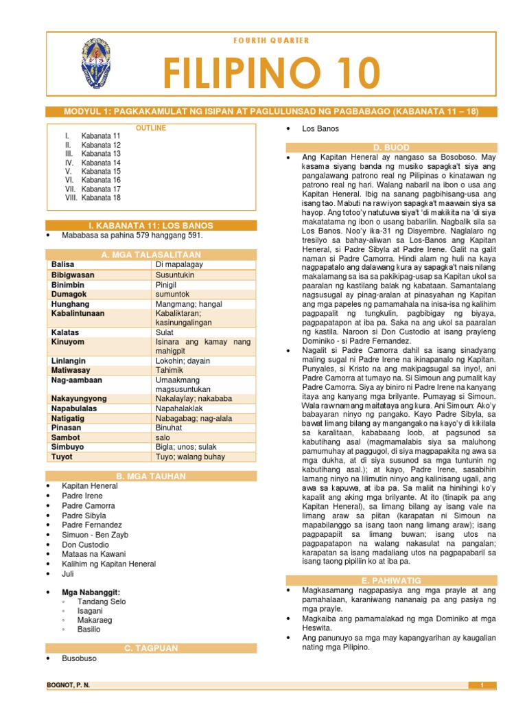 Fil10 Q4 M1 Kabanata 11 Hanggang 18 | PDF