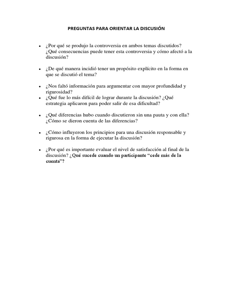Preguntas para Orientar La Discusión | PDF