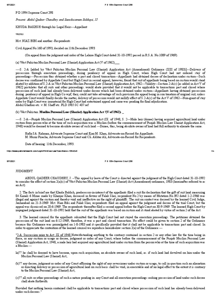 P D 1994 Supreme Court 298 | PDF | Decree | Lawsuit