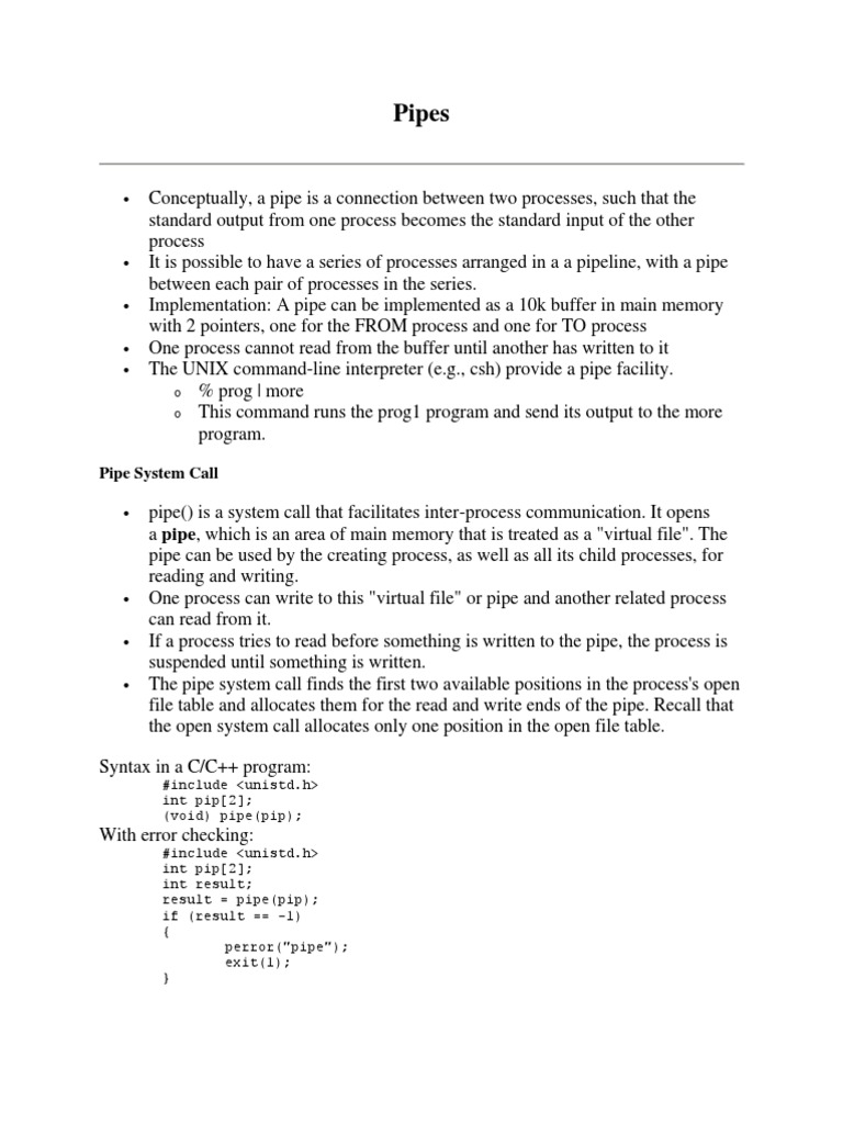 Pipes | Download Free PDF | Software Engineering | Unix