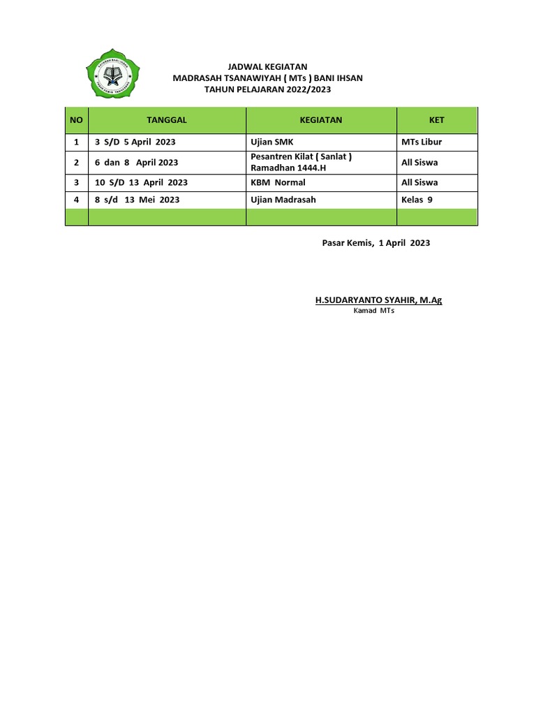 Jadwal Kegiatan RMD | PDF
