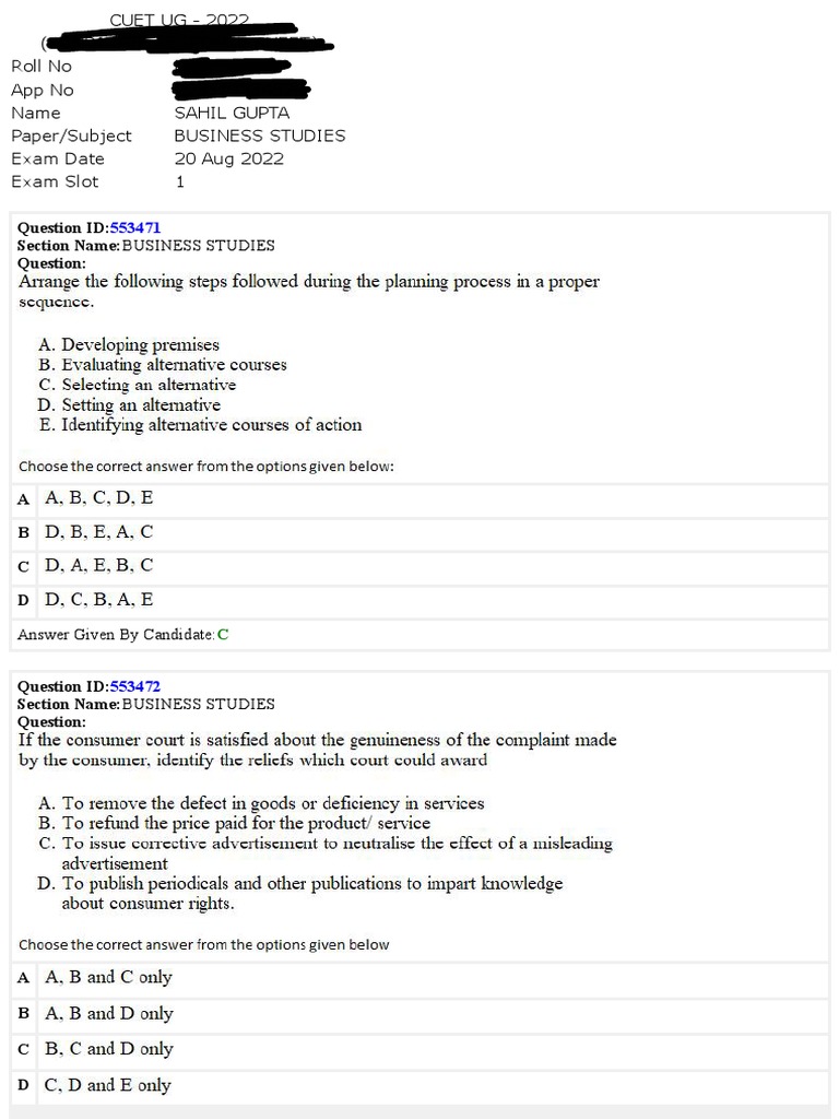 Question ID: Section Name:BUSINESS STUDIES | PDF