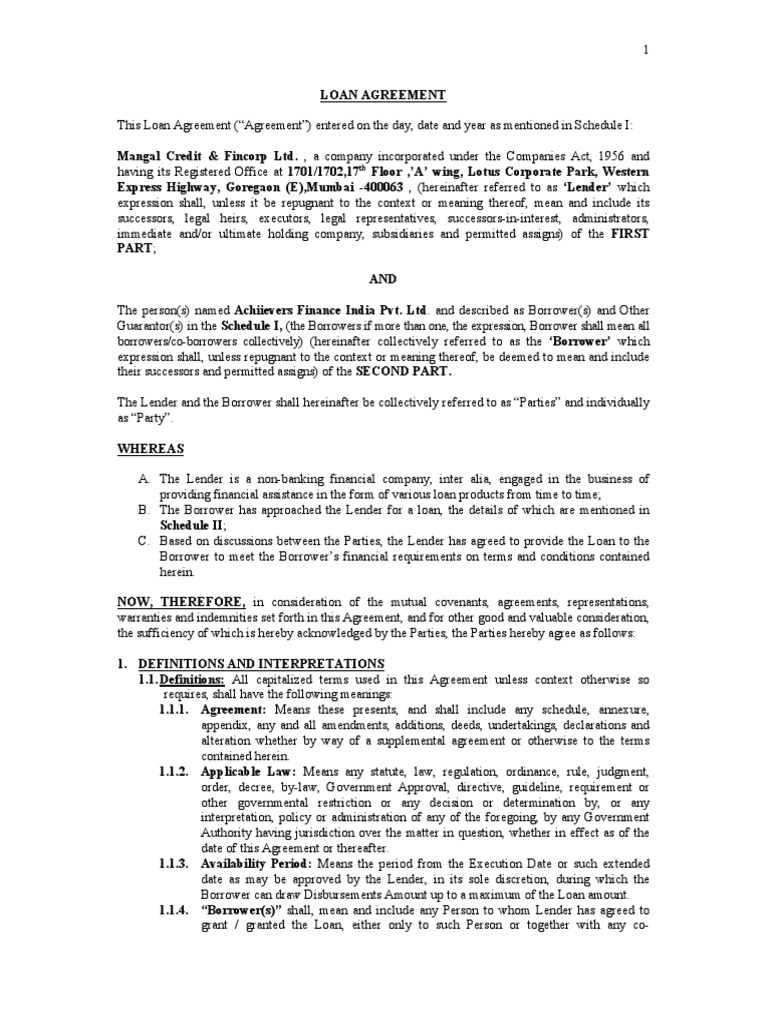 Loan Agreement | PDF | Loans | Interest