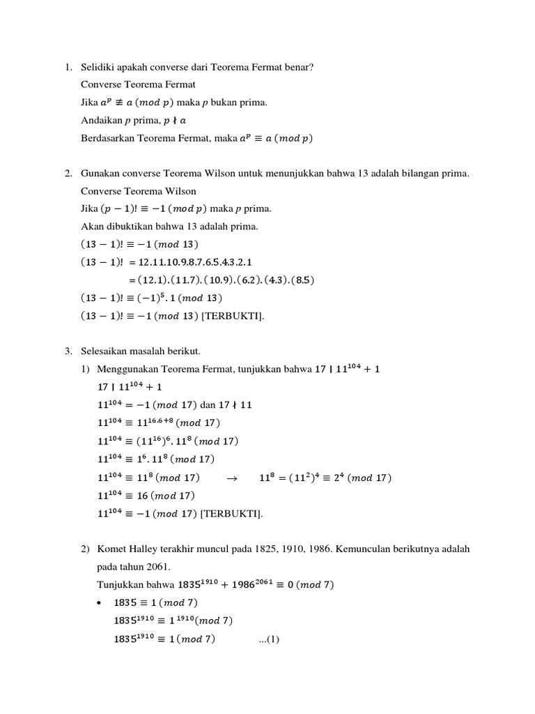 Teorema Fermat Dan Teorema Wilson | PDF