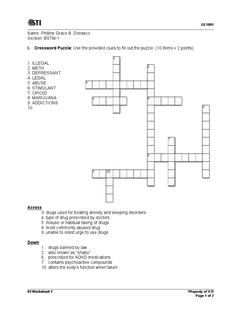 04 Worksheet 1 | PDF | Substance Abuse | Drugs