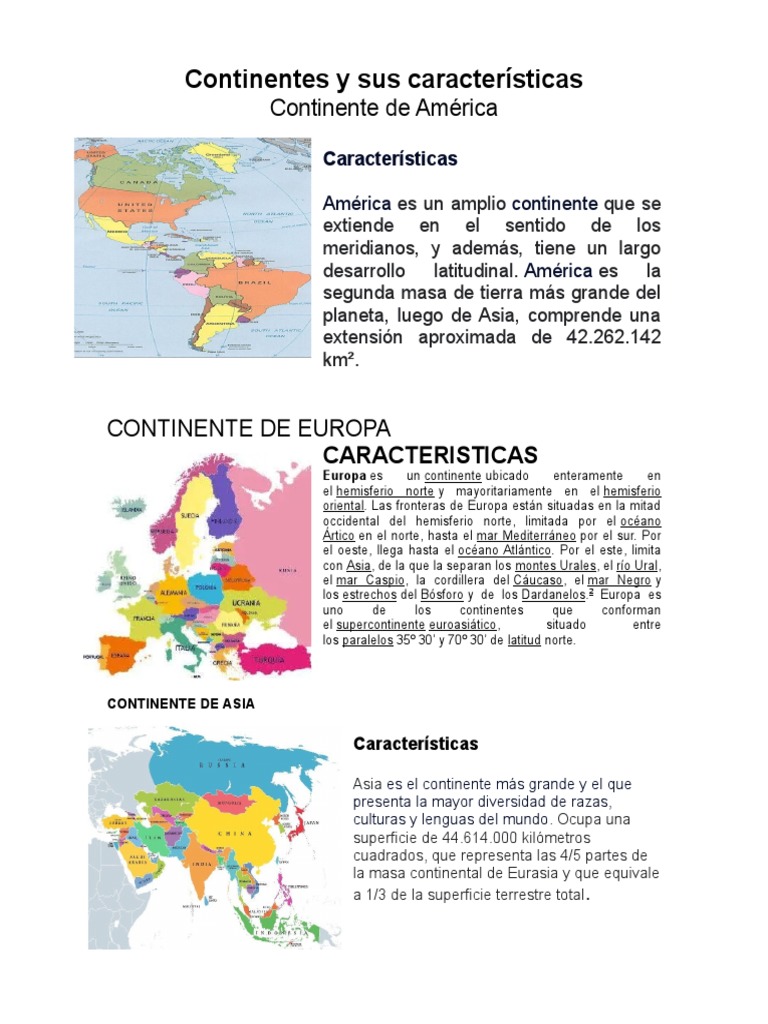 Continentes y Sus Características | PDF | Continente | Eurasia