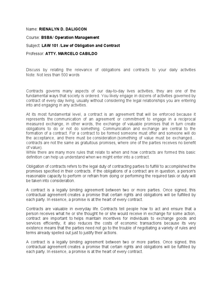 Law 101 Assignment | PDF | Consideration | Ethical Principles