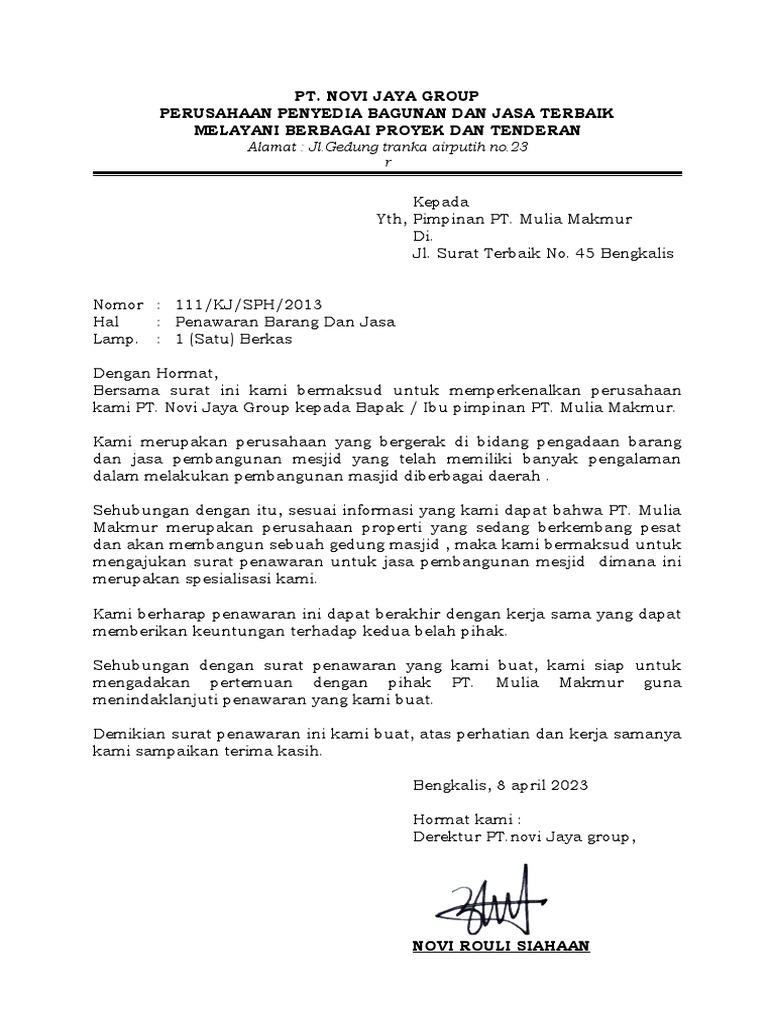 Contoh Surat Penawaran Proyek Terbaru Da | PDF