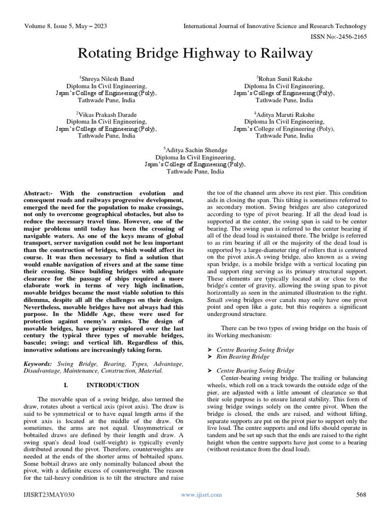 Rotating Bridge Highway To Railway | PDF | Bridge | Civil Engineering