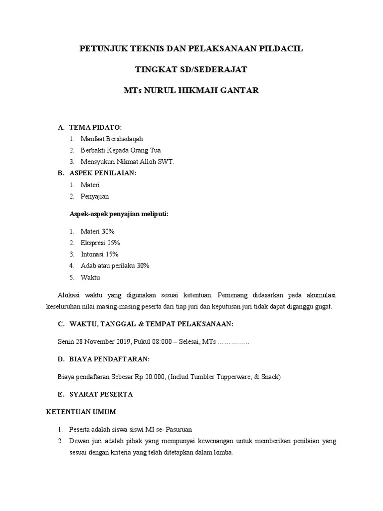 Petunjuk Teknis Dan Pelaksanaan Pildacil | PDF | Karier & Perkembangan ...