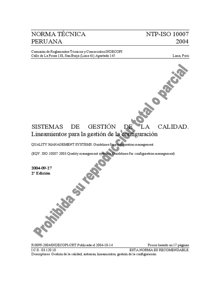 NTP-ISO 10007-2004 - SGC - Lineamientos para La Gestión de La ...
