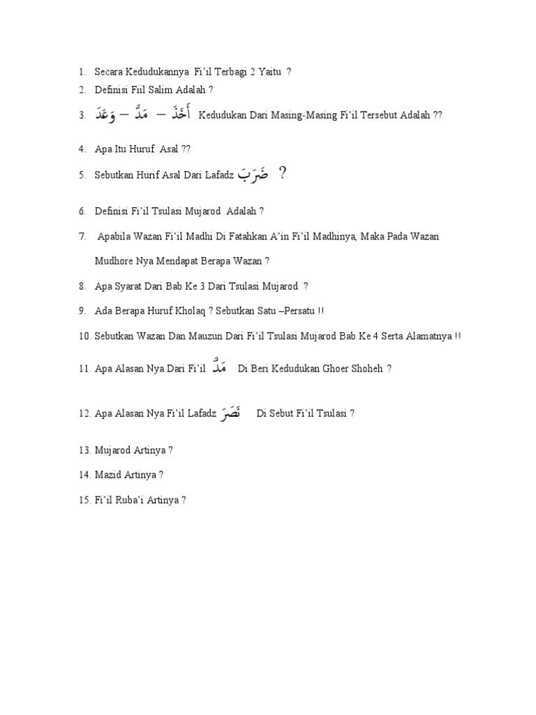 Contoh Soal Shorof Kelas 7 dan Jawaban | PDF