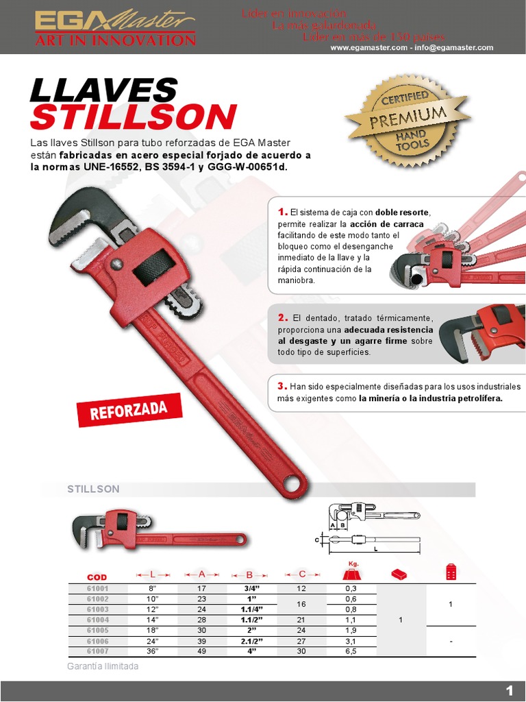 EGA Master Herramienta Industrial Llaves Stillson 61001 F | PDF