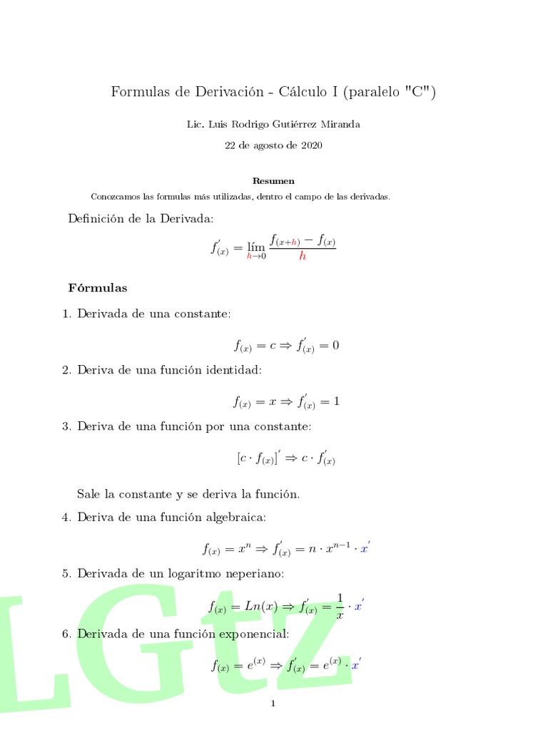 Formulario de Derivadas | PDF | Álgebra abstracta | Funciones y mapeos