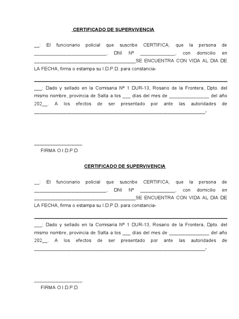 FORMULARIO SUPERVIVENCIA | PDF