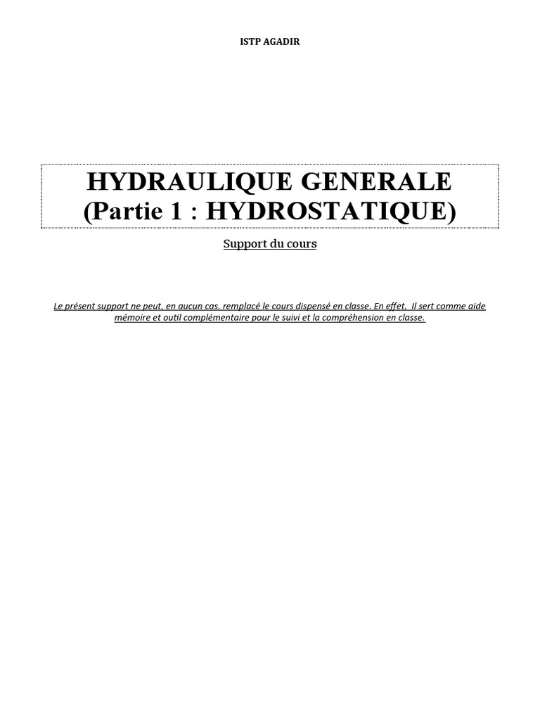 Introduction à l'hydrostatique | PDF | Pression | Écoulement laminaire