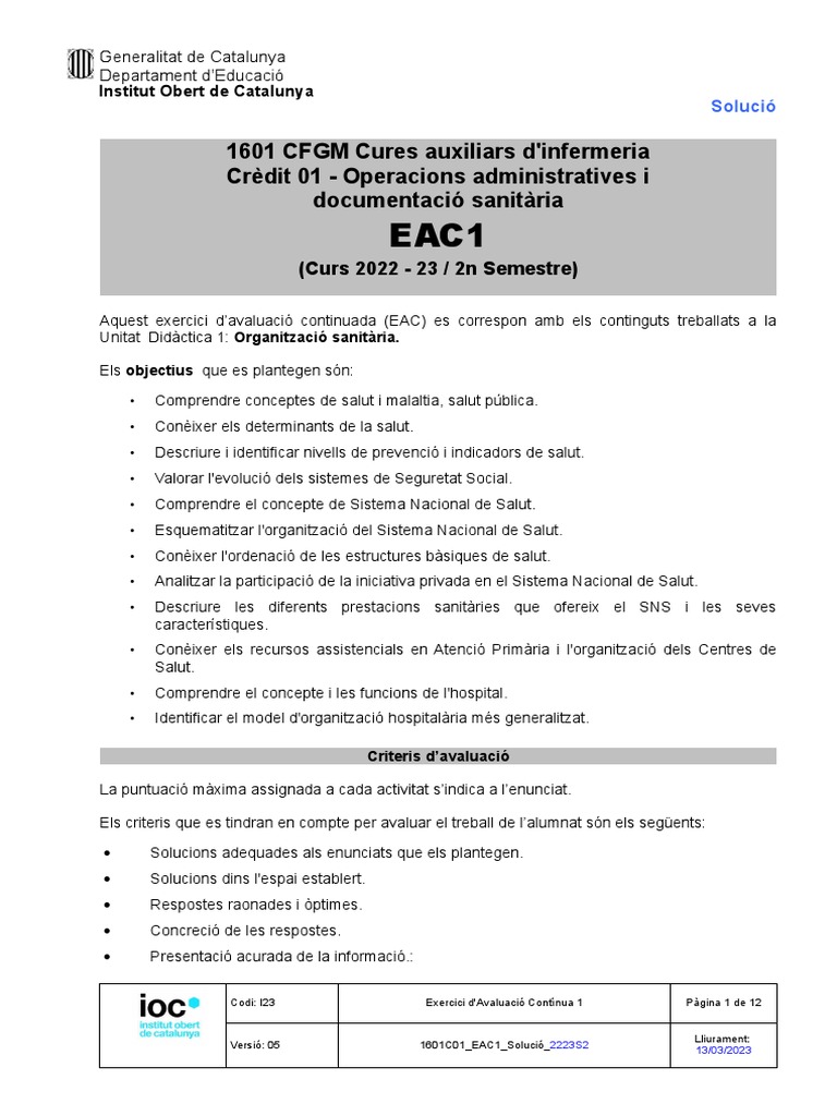 EAC 1 Administració Sanitaria | PDF