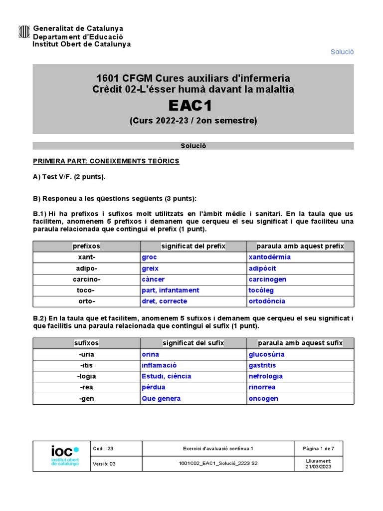 EAC 1 L' Ésser Huma Davant La Malatia. | PDF