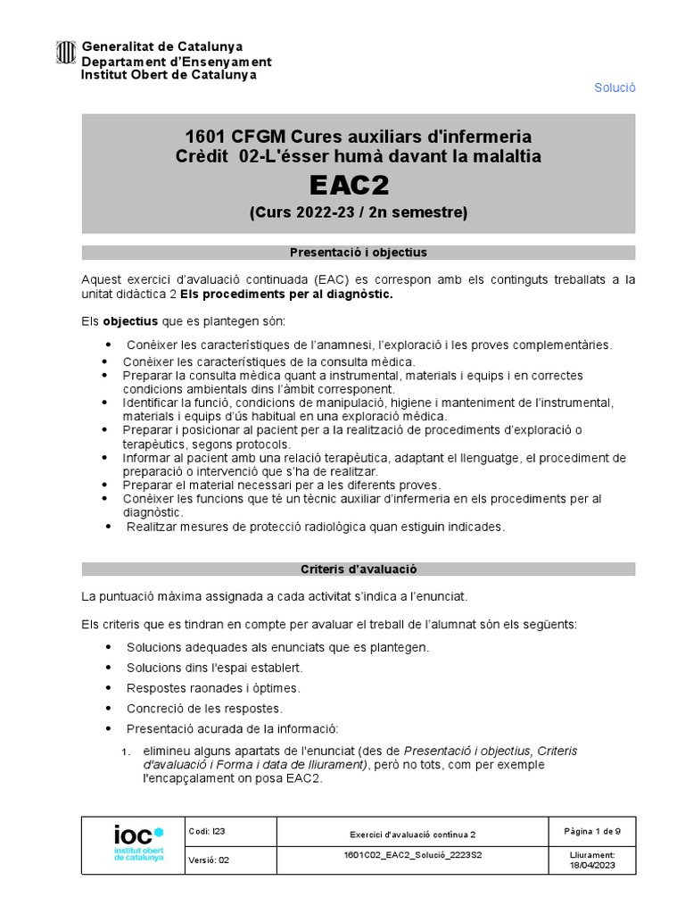 EAC 2 L' Esser Huma Davant La Malatia | PDF