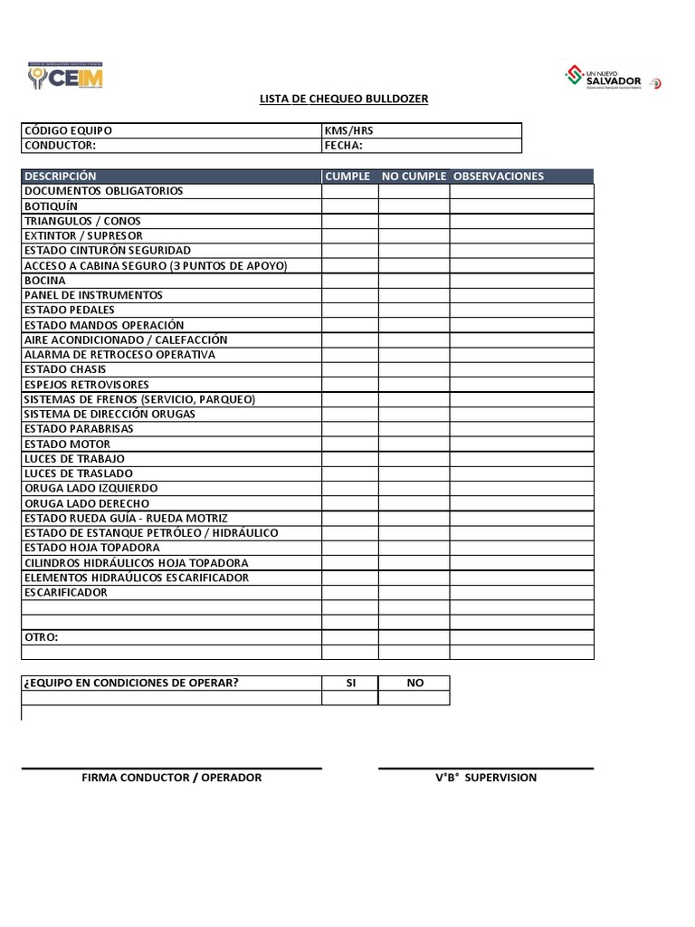 CHECK LIST BULLDOZER | PDF
