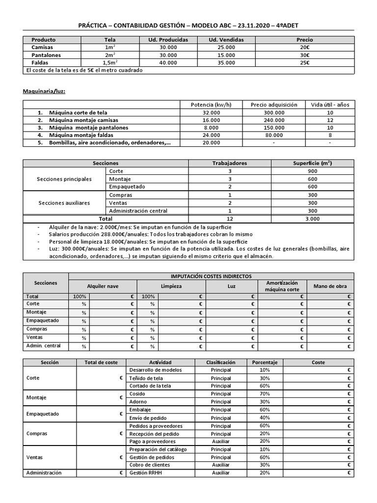 Práctica Contabilidad ABC. Contabilidad de Gestión 2020-2021 | PDF ...