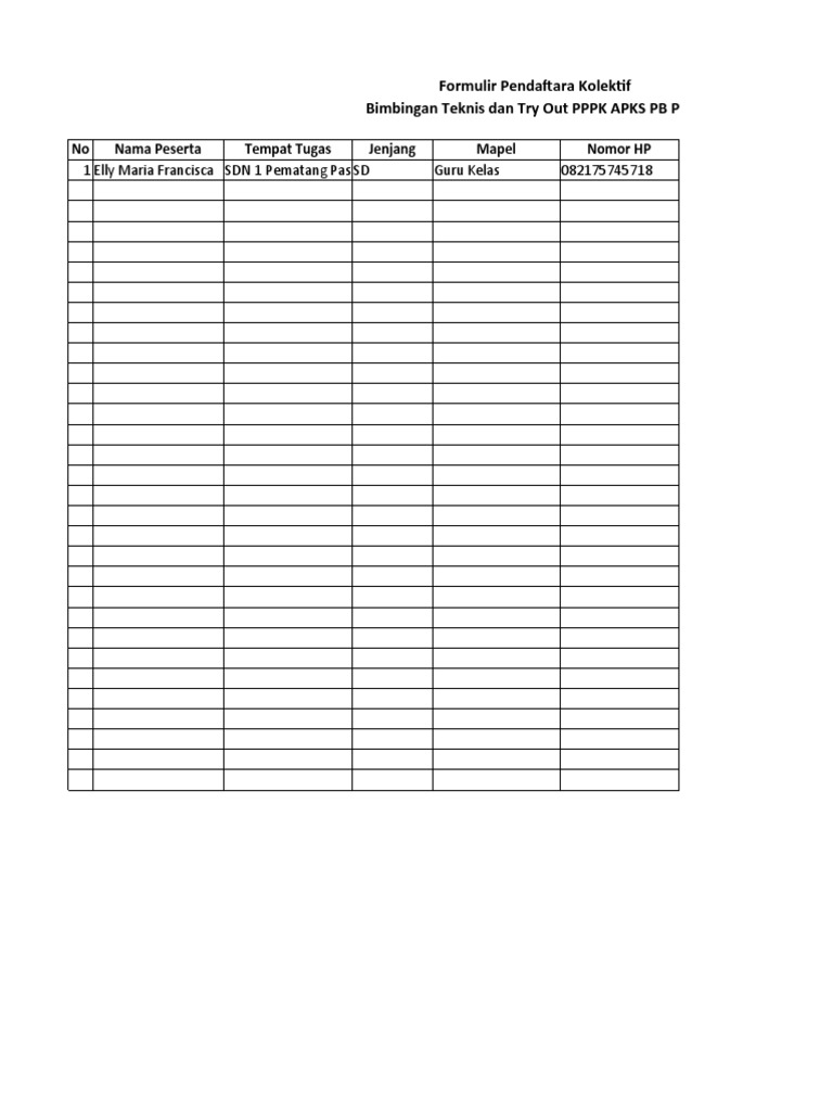 Formulir Pendaftaran Kolektif Bimtek Dan Try Out APKS PB PGRI | PDF
