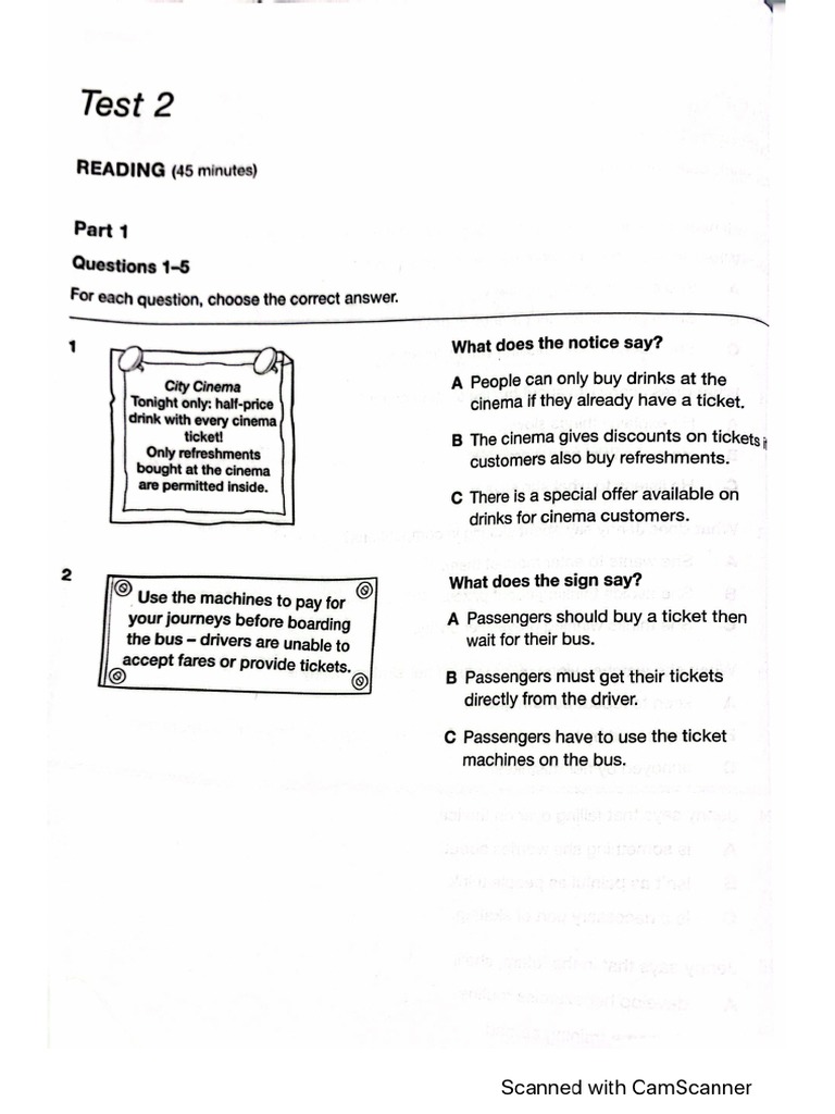 Preliminary For School 2 Reading Part 2 | PDF