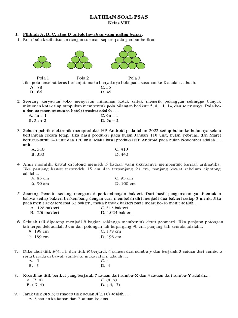 Latihan Soal Psas Matematika Kelas Viii | PDF