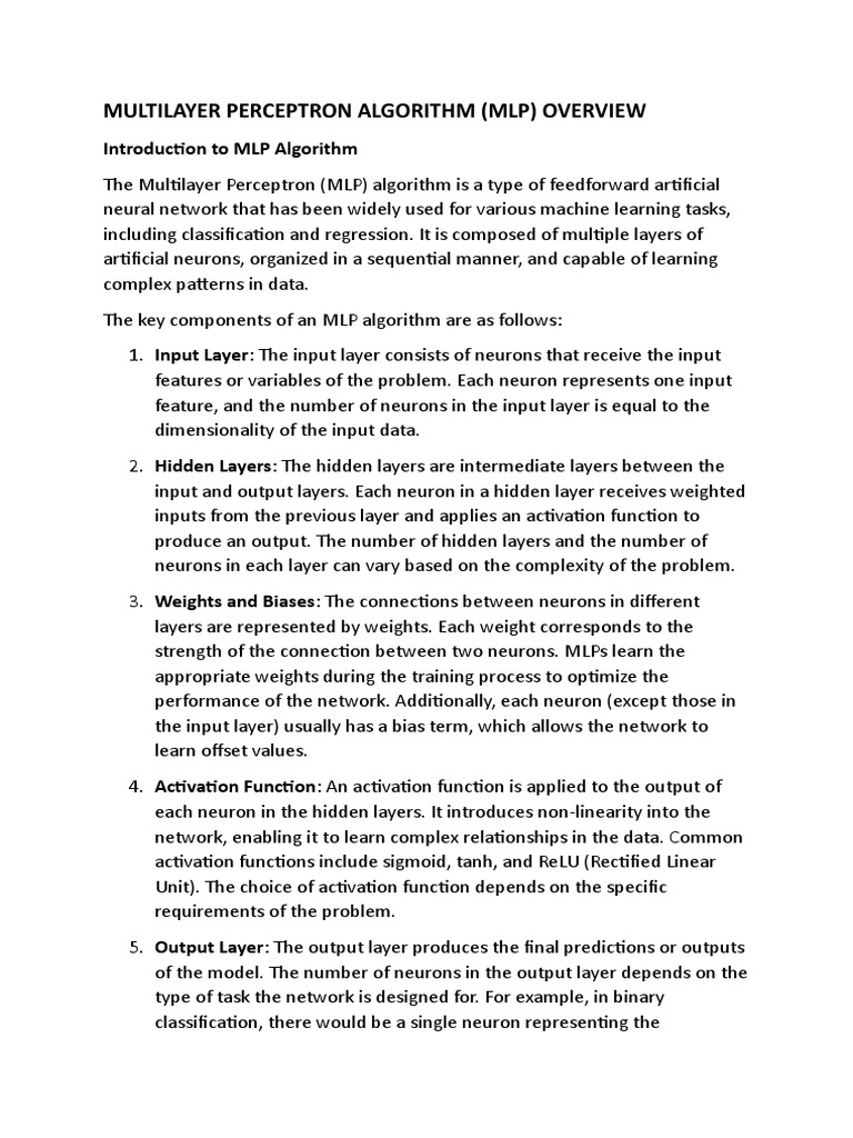 An Overview of the Multilayer Perceptron Algorithm: Key Components, Benefits, Challenges, and ...