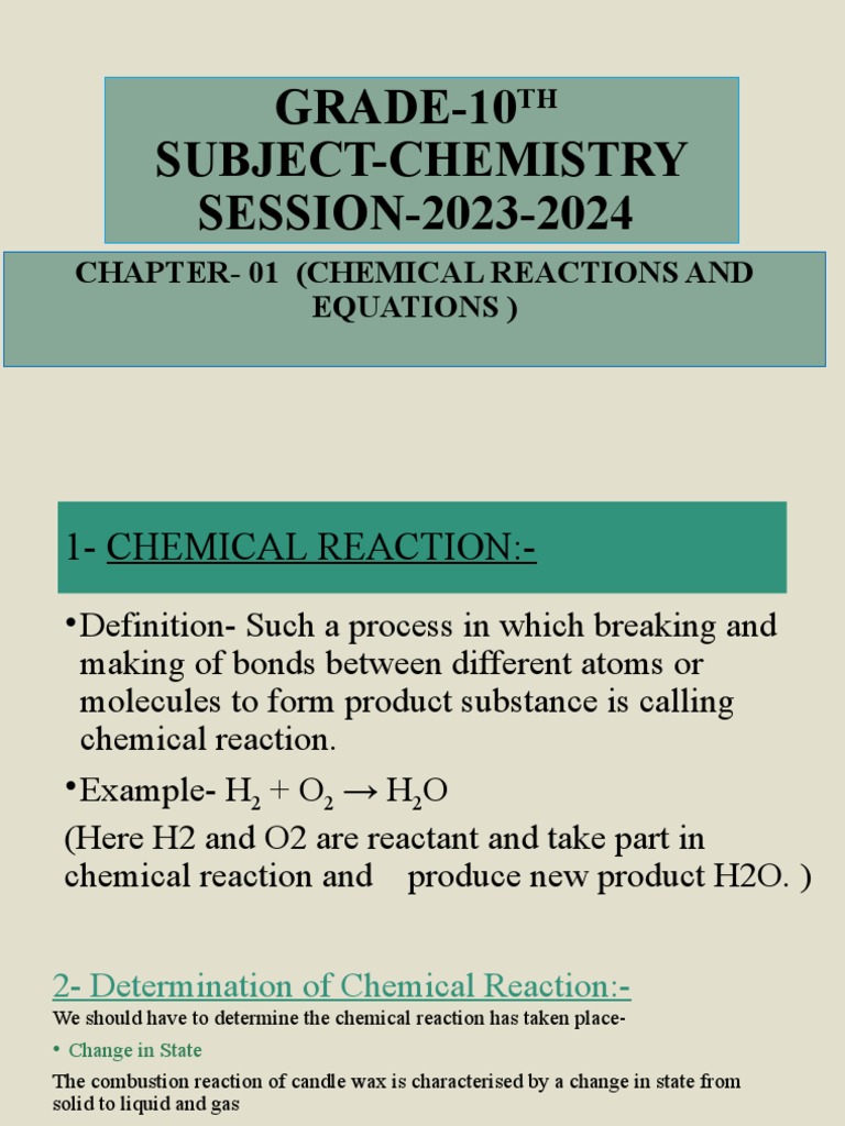 Grade-10th (Chemical Reaction and Equation) | PDF | Chemical Reactions ...