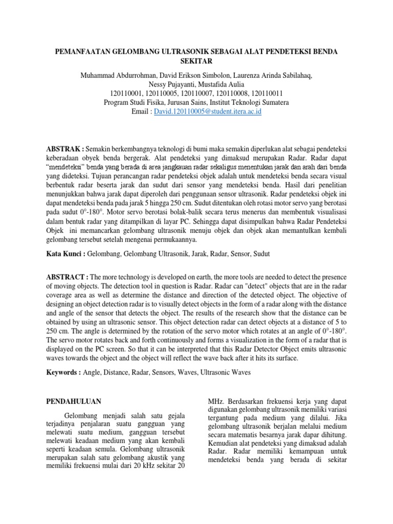 RBL Gelombang-Kelompok 2: Pemanfaatan Gelombang Ultrasonik Sebagai Alat Pendeteksi Benda Sekitar ...
