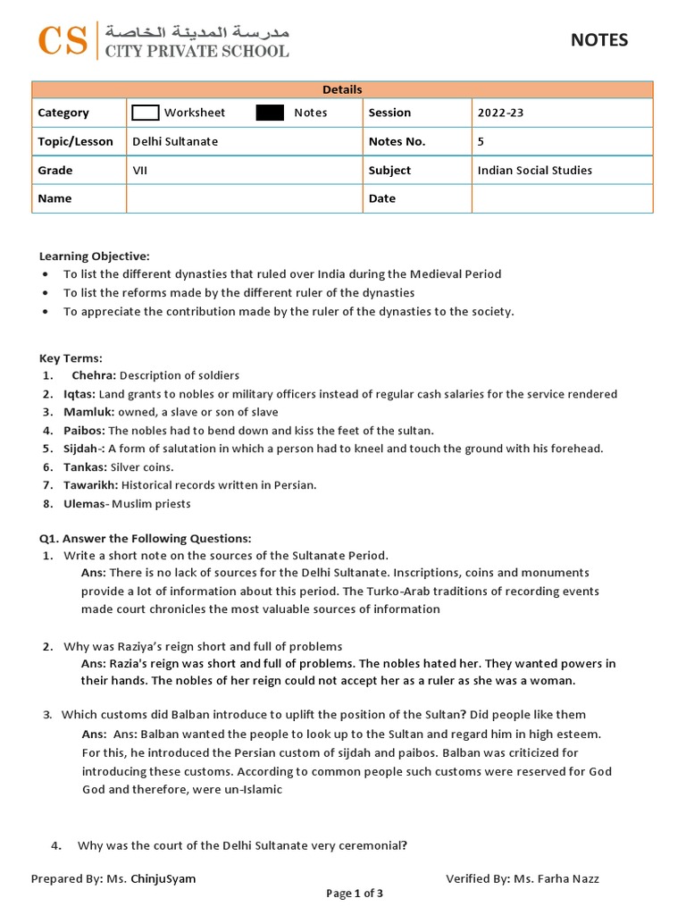 Notes-Delhi Sultanate | PDF