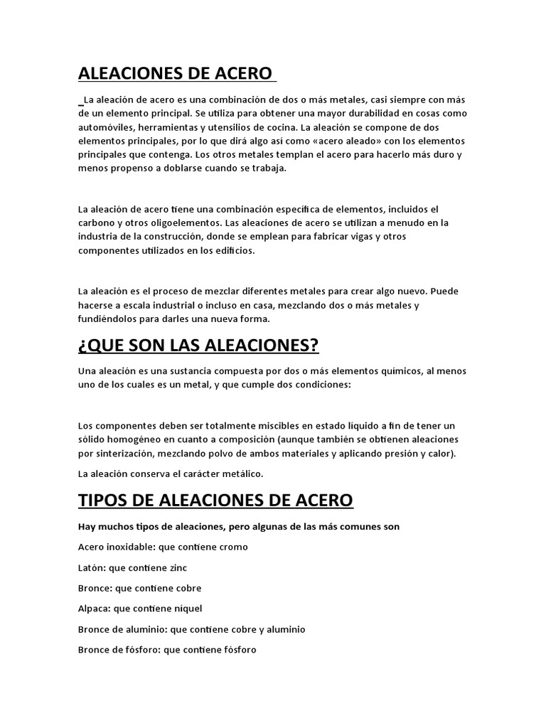 Aleaciones de Acero Word | PDF | Aleación | Acero