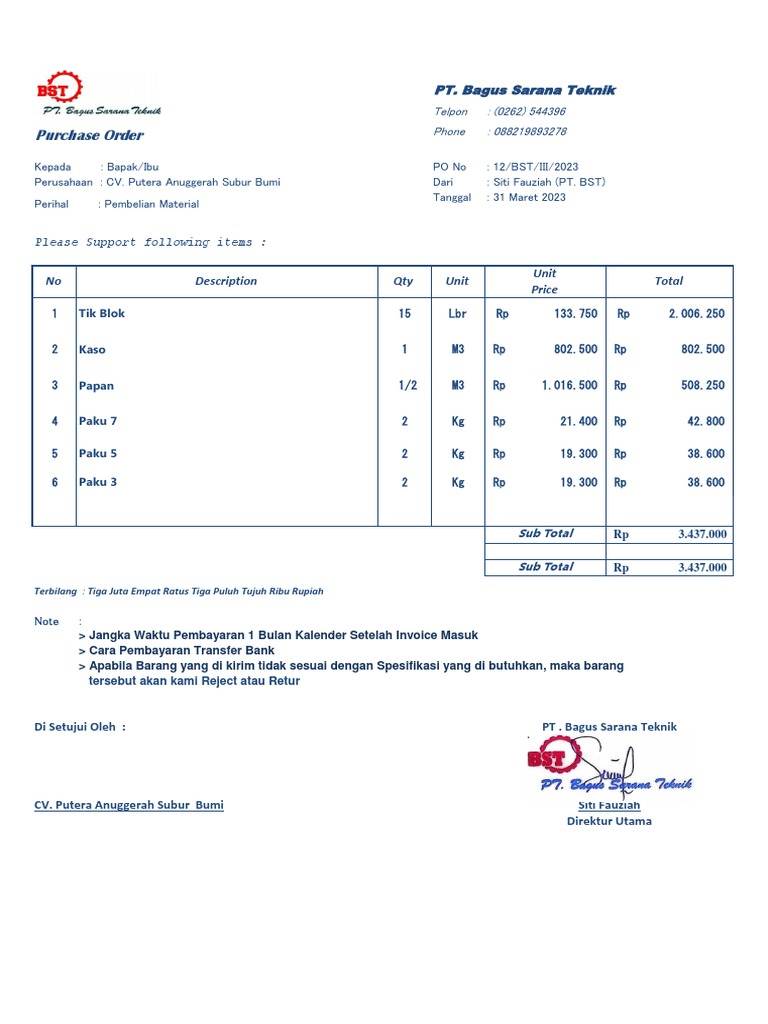 Purchase Order Material | PDF