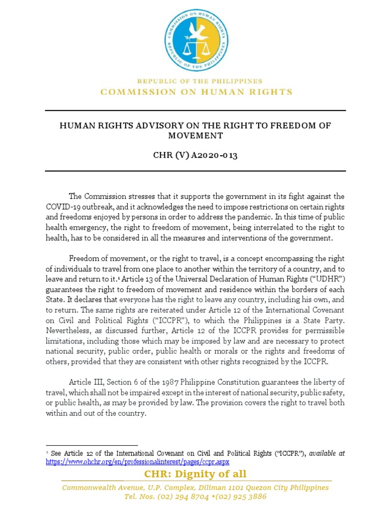 Human Rights Advisory: Freedom of Movement | PDF | Freedom Of Movement ...