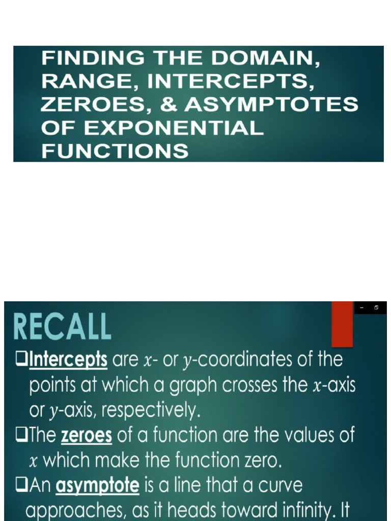 Domain and Range Intercept Asymptote of Exponential Fumction | PDF ...