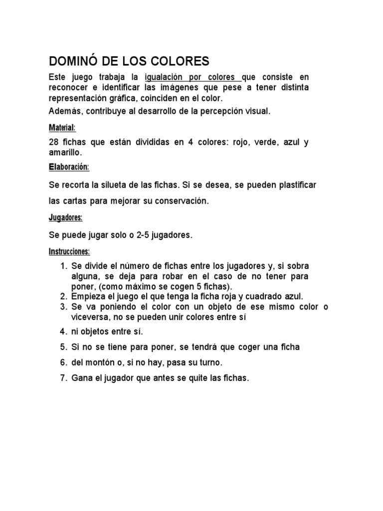 DOMINÓ DE LOS COLORES - Semana 6 | PDF | Hogar, jardinería y bricolaje