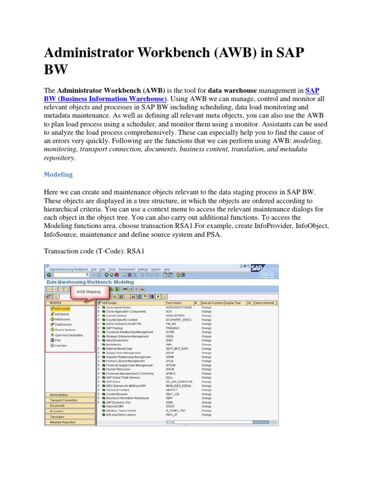 Administrator Workbench in SAP BW | PDF | Metadata | Quality Assurance