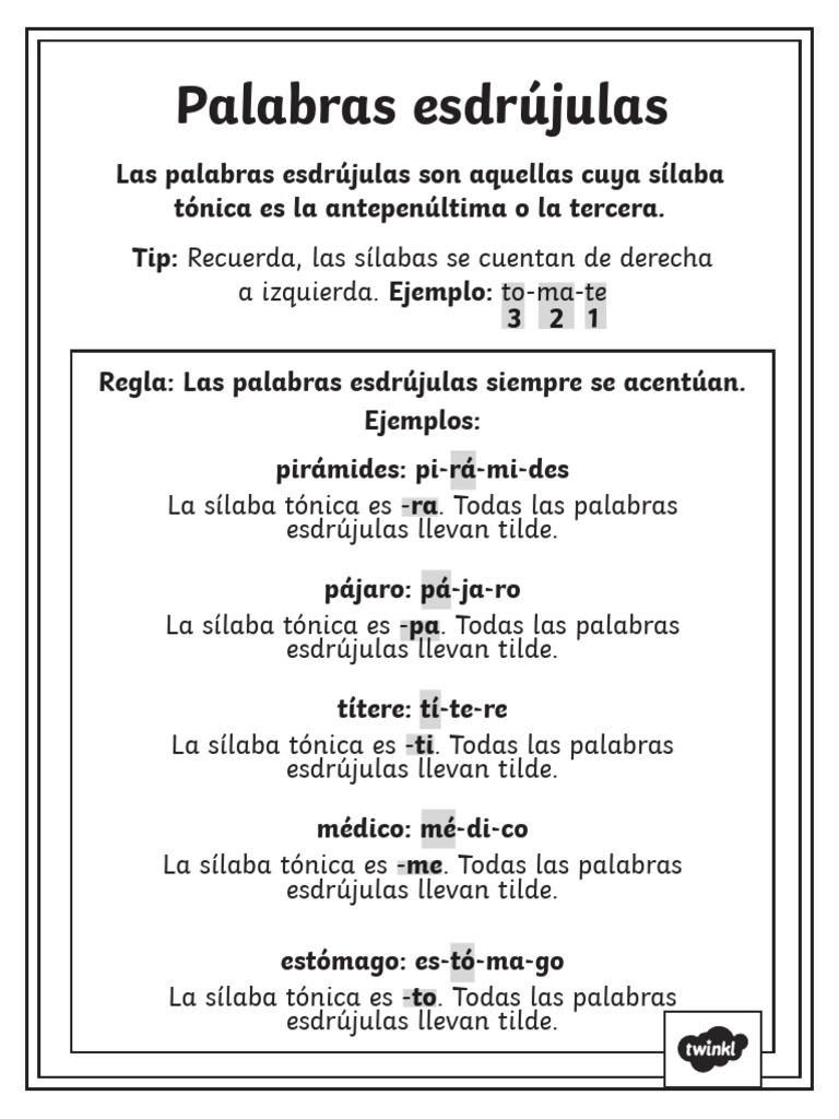 Reglas y ejemplos de palabras esdrújulas | PDF