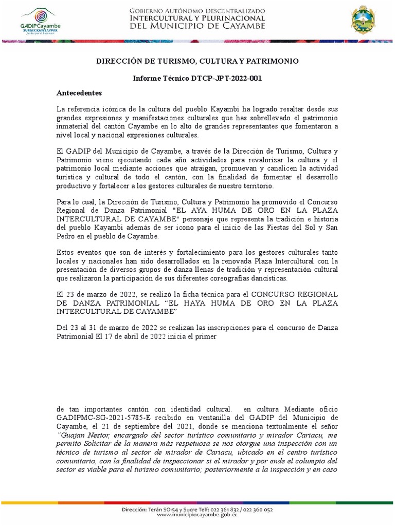 Informe Concurso de Haya Huma | PDF | Turismo