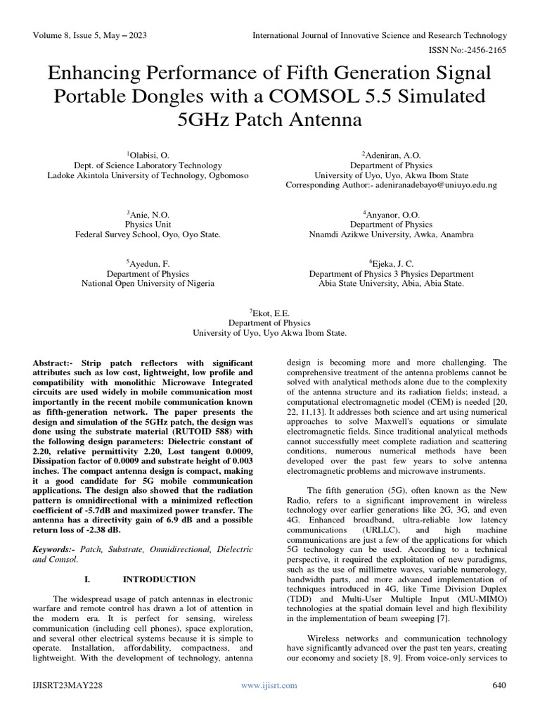 Enhancing Performance of Fifth Generation Signal Portable Dongles With ...