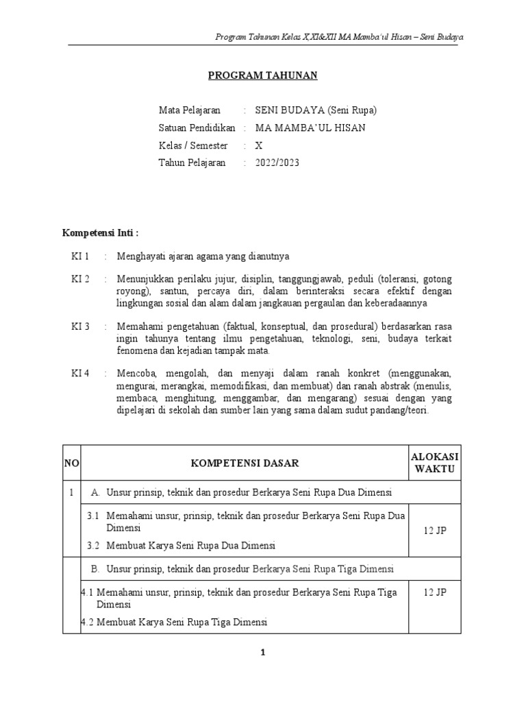 Program Tahunan SBK 2022 - 2023 | PDF
