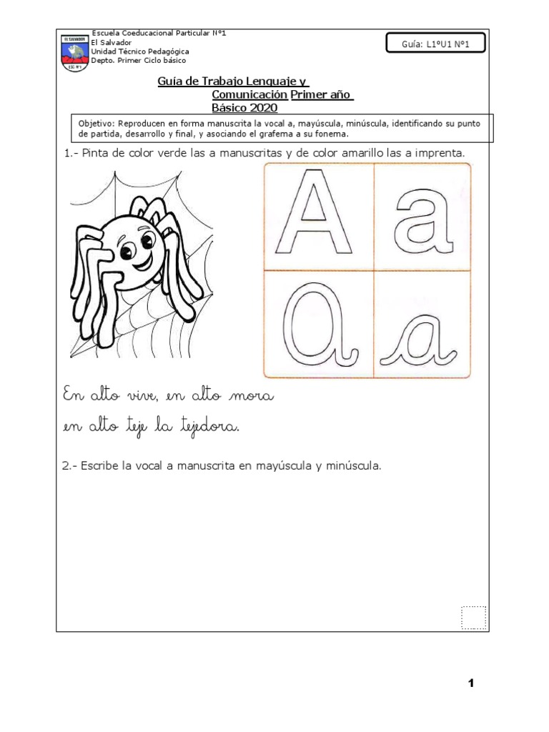 1° Básico Lenguaje Guía Letra A | PDF