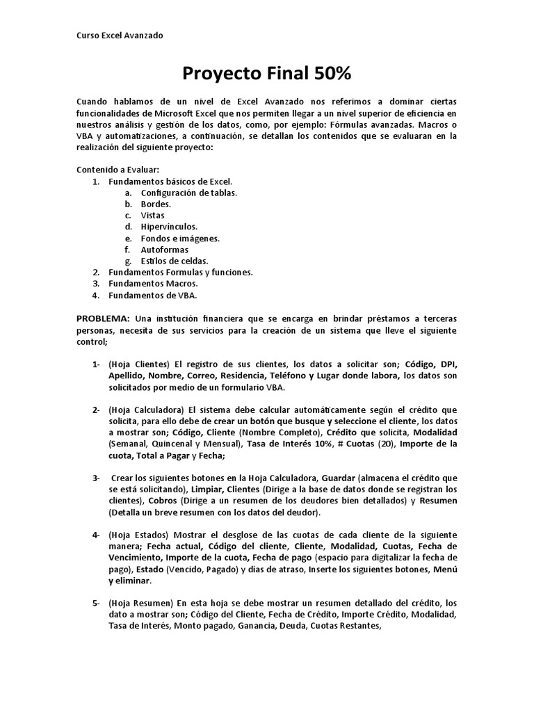 Proyecto Final Excel Avanzado | PDF | Microsoft Excel | Crédito