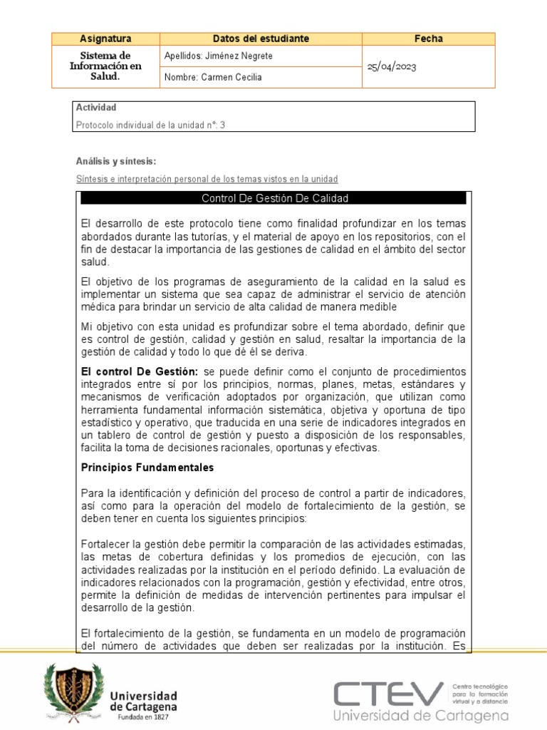 Plantilla Protocolo Individual Unidad 3 | PDF | Calidad (comercial) | Sistema de manejo de calidad
